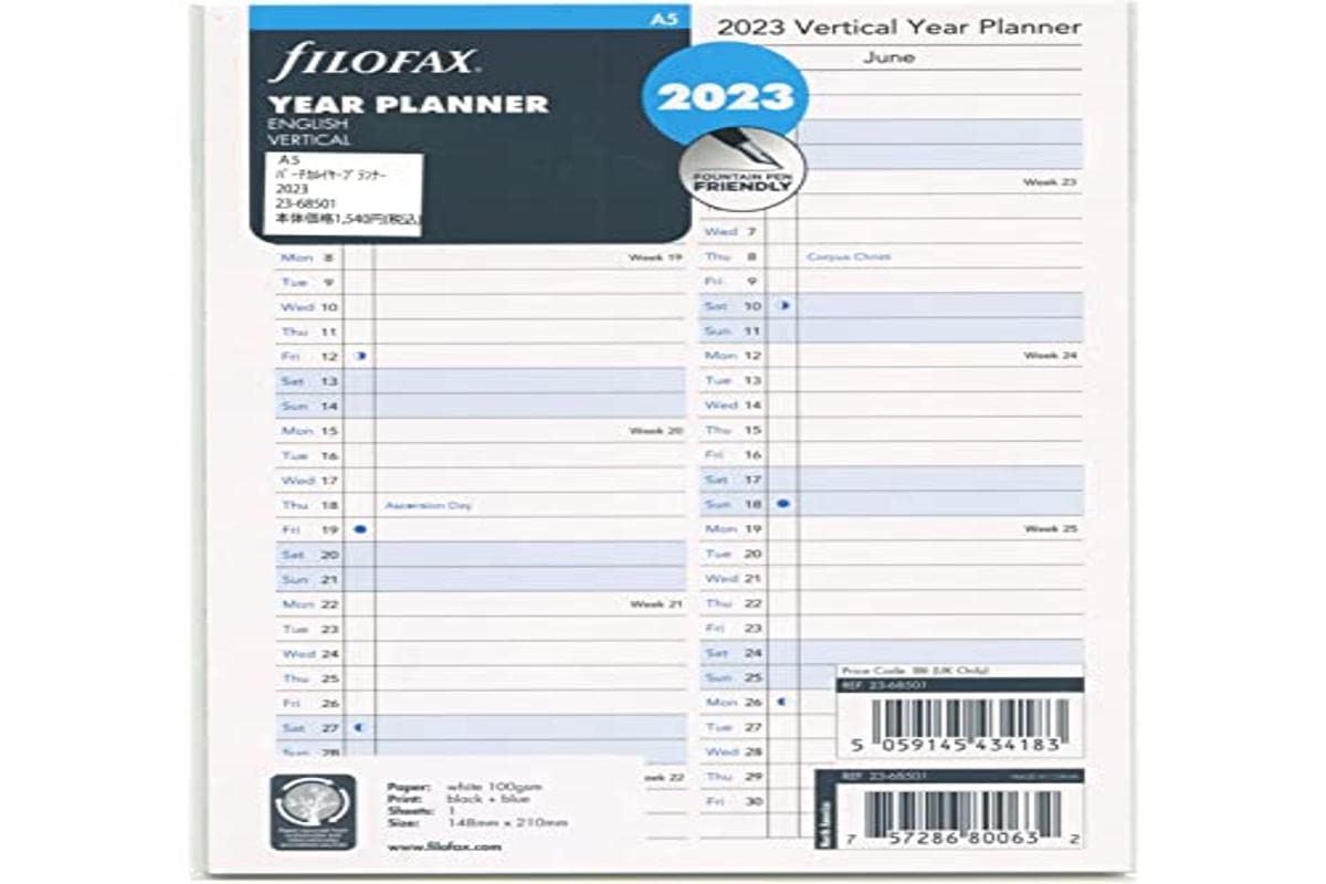 Filofax A5 Year Planner vertical 2023 23-68501
