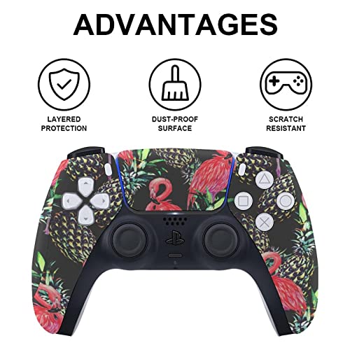 Pink Flamingos and Pineapples Full Protective Skin Cover Design Wrap Decal Sticker Compatible with PS5 Digital Edition Console and Controller