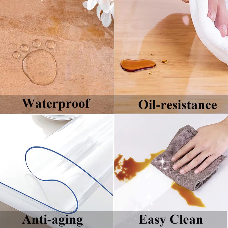 FeelingWarm Clear Table Protector - Clear Vinyl Table Cover - Protective Plastic Covering Transparent Tablecloth Waterproof 54" X 72" Oval