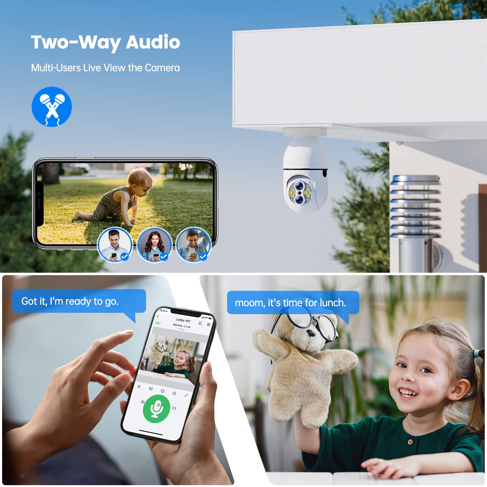 Light Bu lb Security Camera, 2.4GHz WiFi 10X Hybrid Zoom Wireless Light Bu lb Camera Security Camera Outdoor Real Time Motion Detection Alerts Two Way Talk Color Night Vision