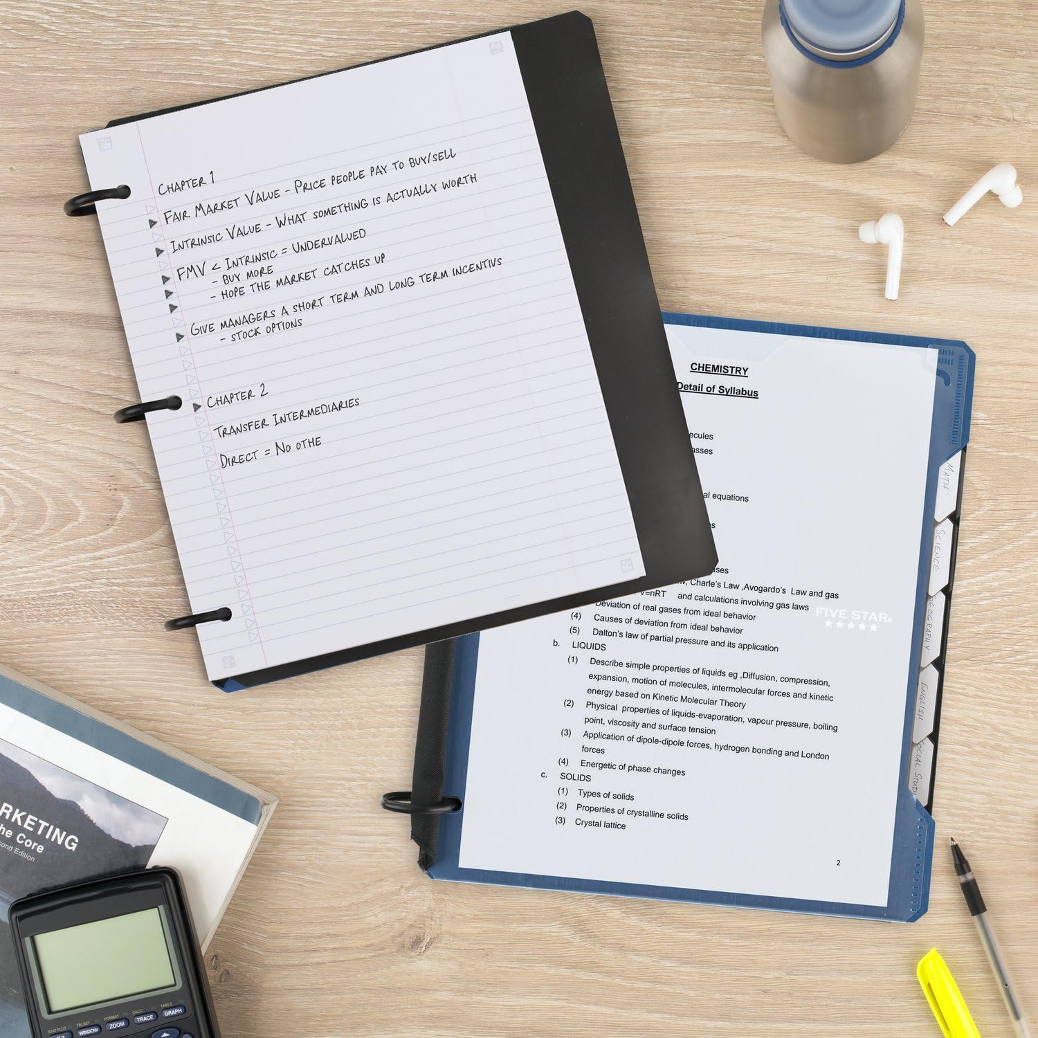 Five Star Flex Refillable Hybrid NoteBinder + Study App, College Ruled Paper, 1" TechLock Rings, Customizable Cover, 200 Sheet Capacity, Notebook and 3-Ring Binder All-in-One, Pacific Blue (29326AD2)