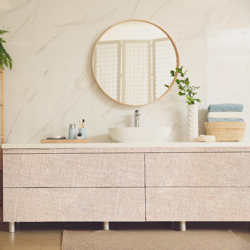 Yancorp 32.8ft Cream Textured Fabric Wallpaper Faux Grasscloth Beige Peel and Stick Wallpaper Self-Adhesive Wallpaper Linen Removable Wallpaper Cabinets Counter Top Liners, 15.7" X 394"