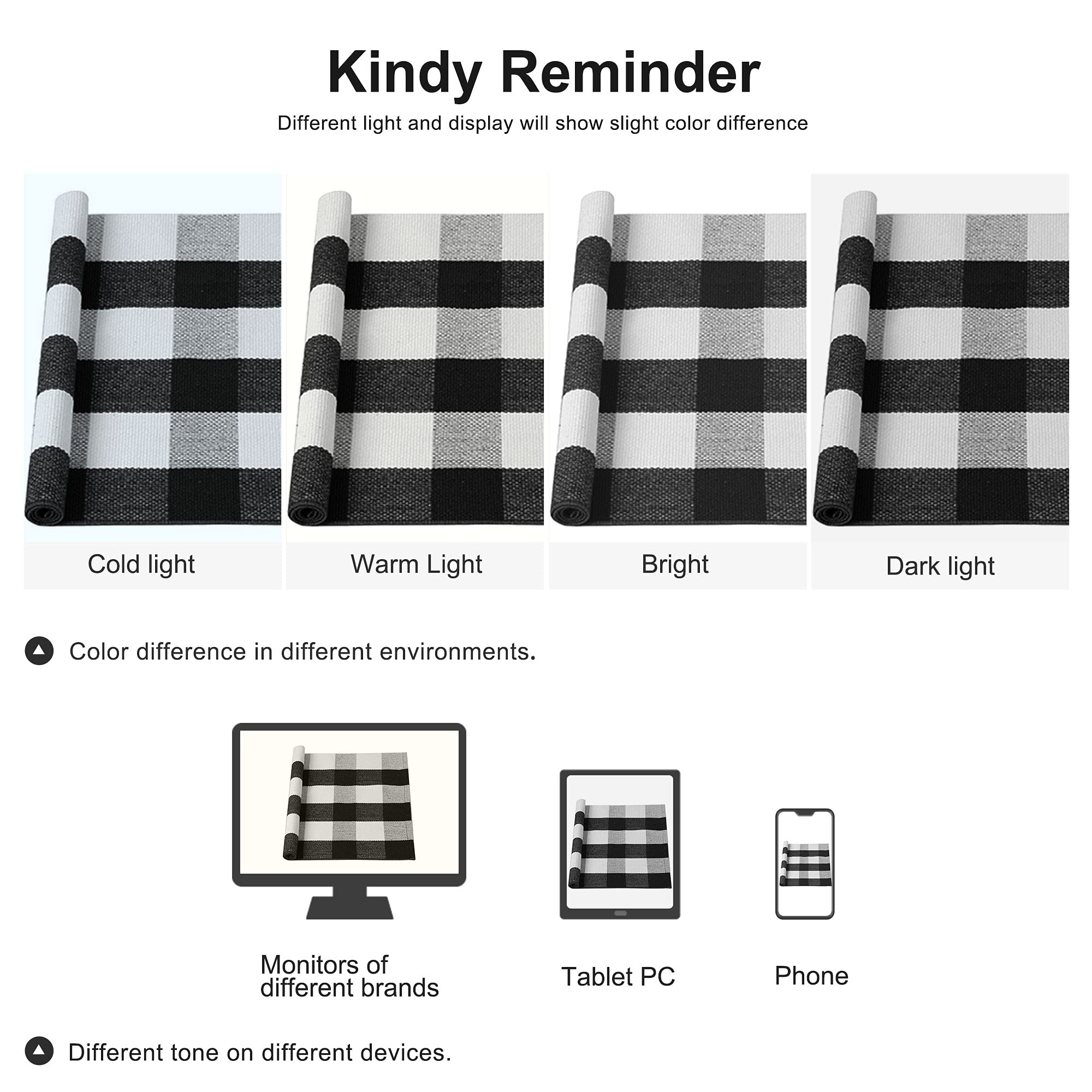 uxcell Buffalo Check Rug,Plaid Outdoor Rug,Layered Door Mat,Cotton Gingham Rugs,Floor Mat for Front Porch/Runner/Bedroom/Kitchen/Farmhouse 35"x24" Black & White