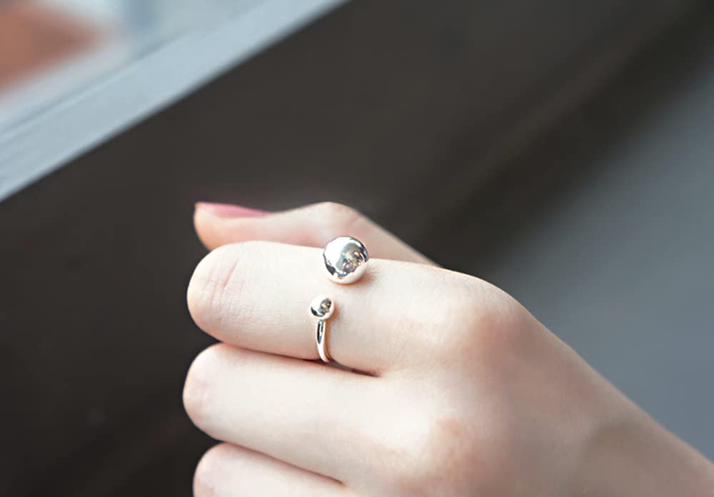 Minimalist Double Ball Bead Ring for Women Statement Expandable Open Rings Comfort Fit Fashion Lucky Christmas Birthday Jewelry