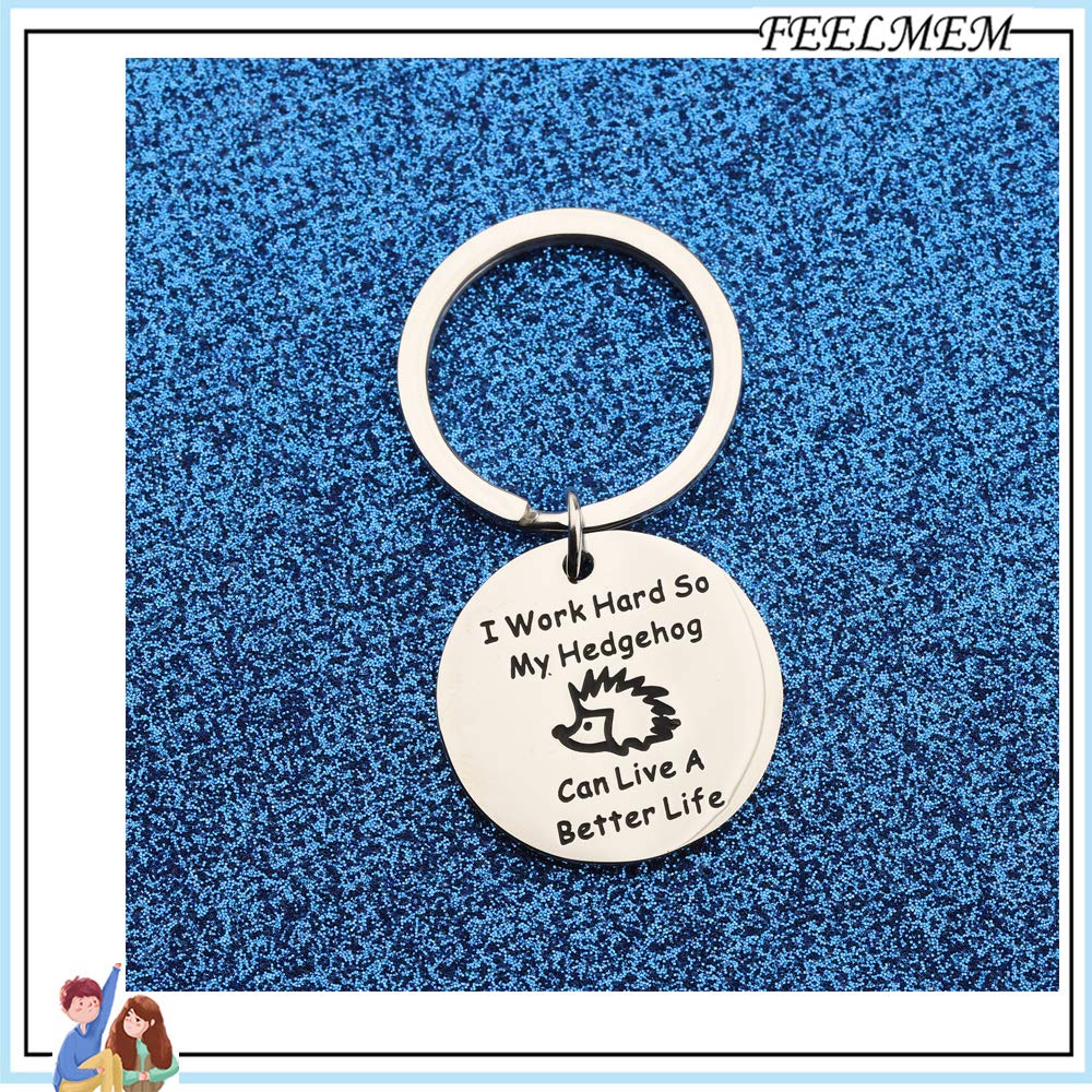 FEELMEM Hedgehog Keychain Hedgehog Lover Gift I Work Hard So My Hedgehog Can Live A Better Life Keychain for Hedgehog Lovers Hog Mom Crazy Hedgehog Lady Gift (silver)