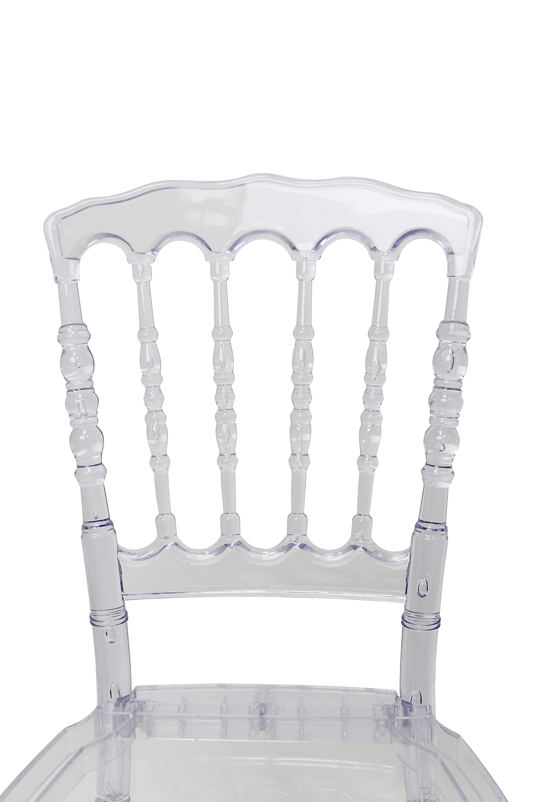 Fohfurniture Set of 4 Clear Crystal Acrylic Chairs, Transparent Stacking Chiavari Dining Chairs for Weddings, Banquets, Events (Napoleon, Clear)