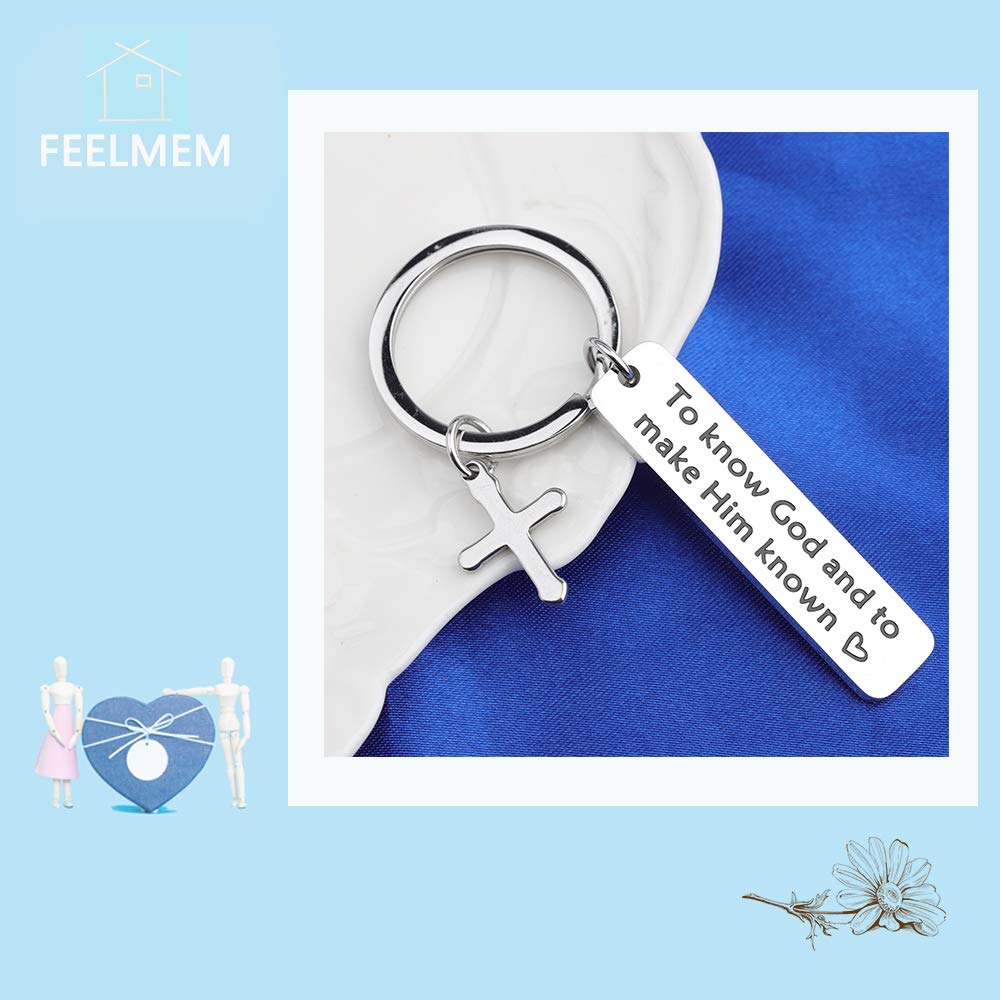 FEELMEM Religious Conversations Keychain To Know The God And Make Him Known Keychain Bible Verse Jewelry Christian Gifts (Silver)