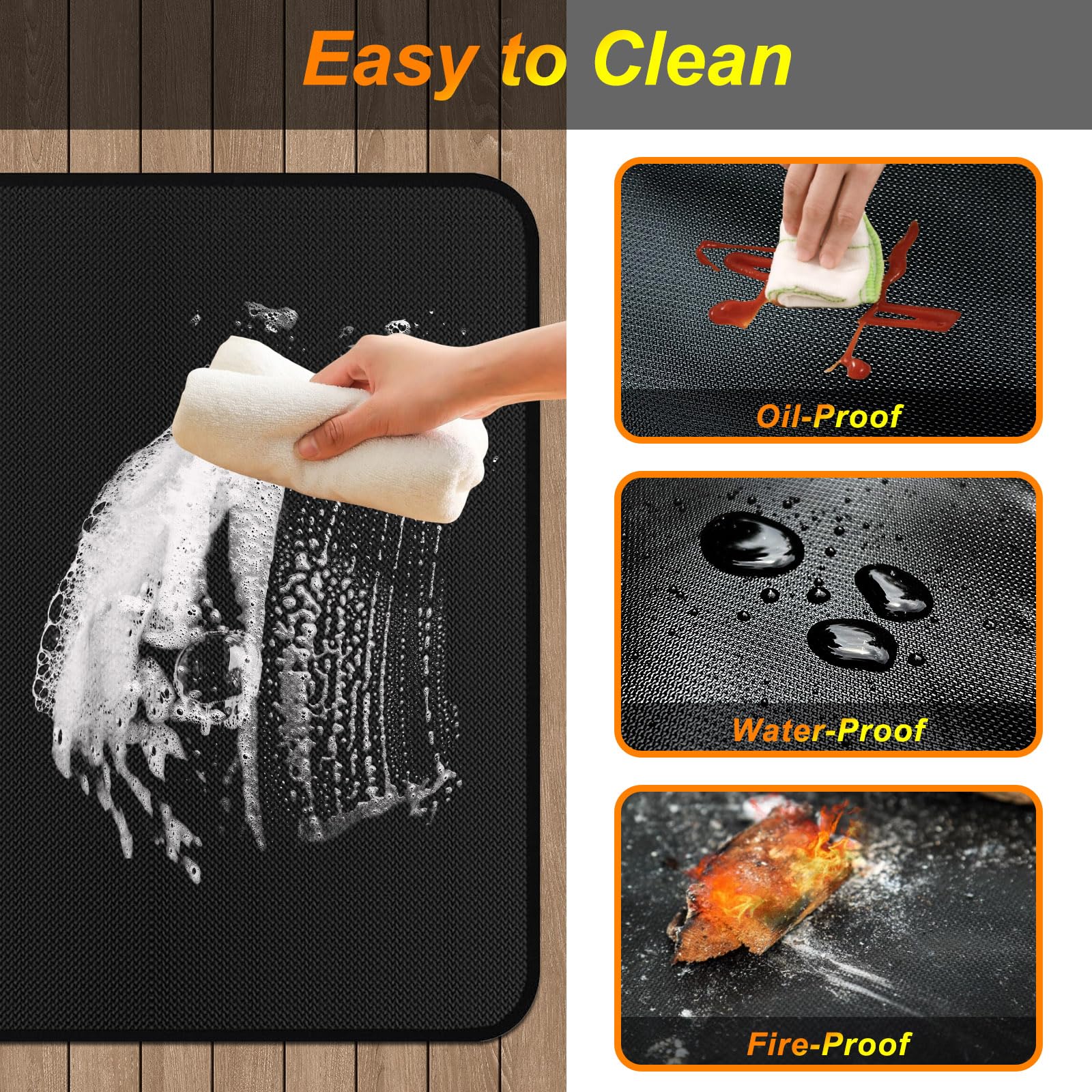 Extra Large 80x48 inch Grill Mat for Outdoor Under BBQ, Griddle, Charcoal, Flat Top, Smoker, Stove, Wood Deck & Patio Protective Mat, Indoor Fireplace Mats, Front Back Sides Fireproof Waterproof Pad