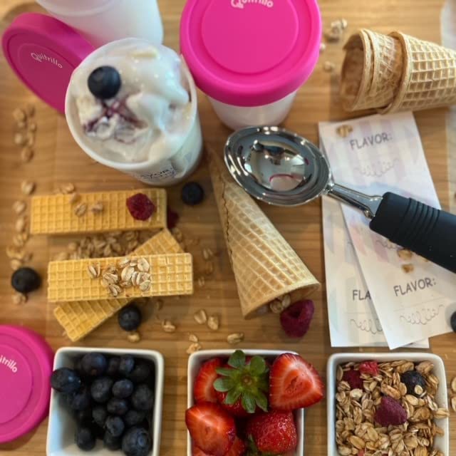Quitrillo - Premium Mini Tub Ice Cream Storage Containers, 6 oz.each-Set of 4, Freezer, Pantry Storage. Silicone Lid, Reusable. Snack Containers, BPA free, Stickers to Label INCLUDED!