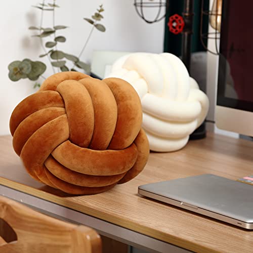 Petrella Knot Pillows Ball Round Throw Pillows Home Decor Cushion Decorative Aesthetic Throw Pillows,Caramel 8inch