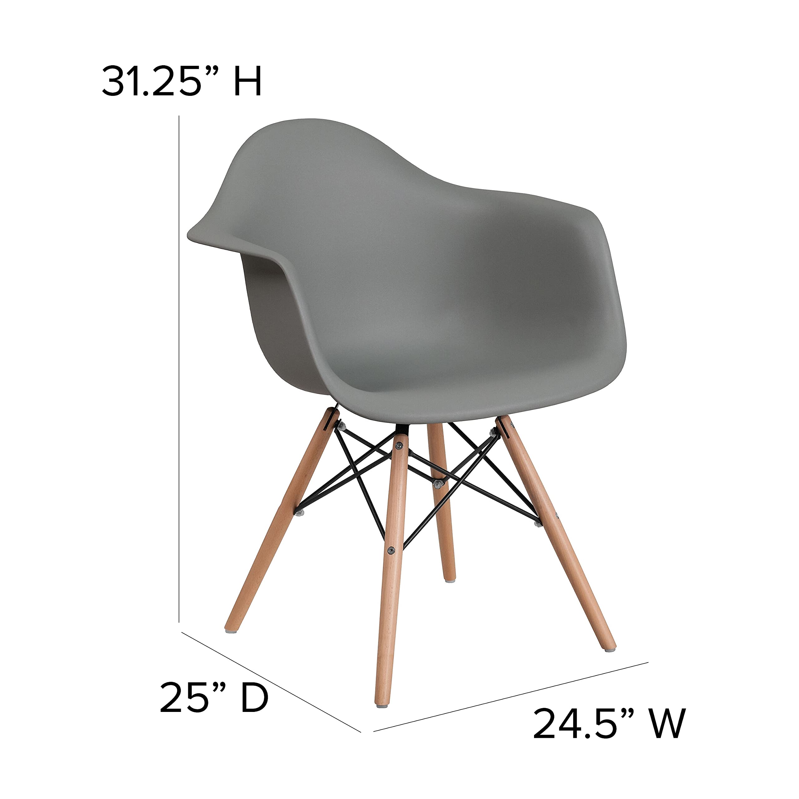 Flash Furniture 2 Pack Alonza Series Moss Gray Plastic Chair with Wooden Legs