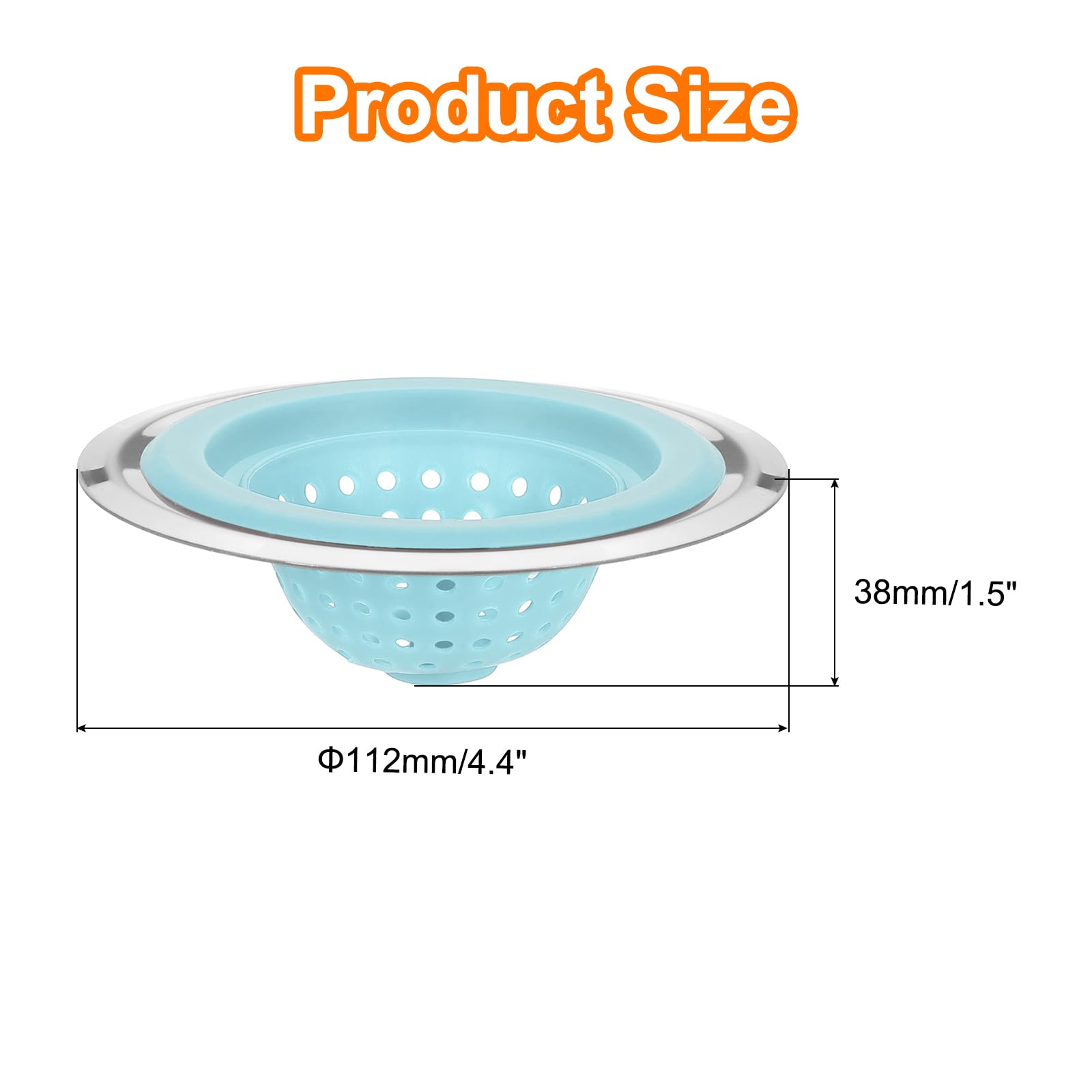 uxcell Silicone Sink Strainer, 4Pcs Kitchen Sink Drain Strainer Stopper with Detachable Stainless Steel Edge 4.4" Diameter Rim, Blue