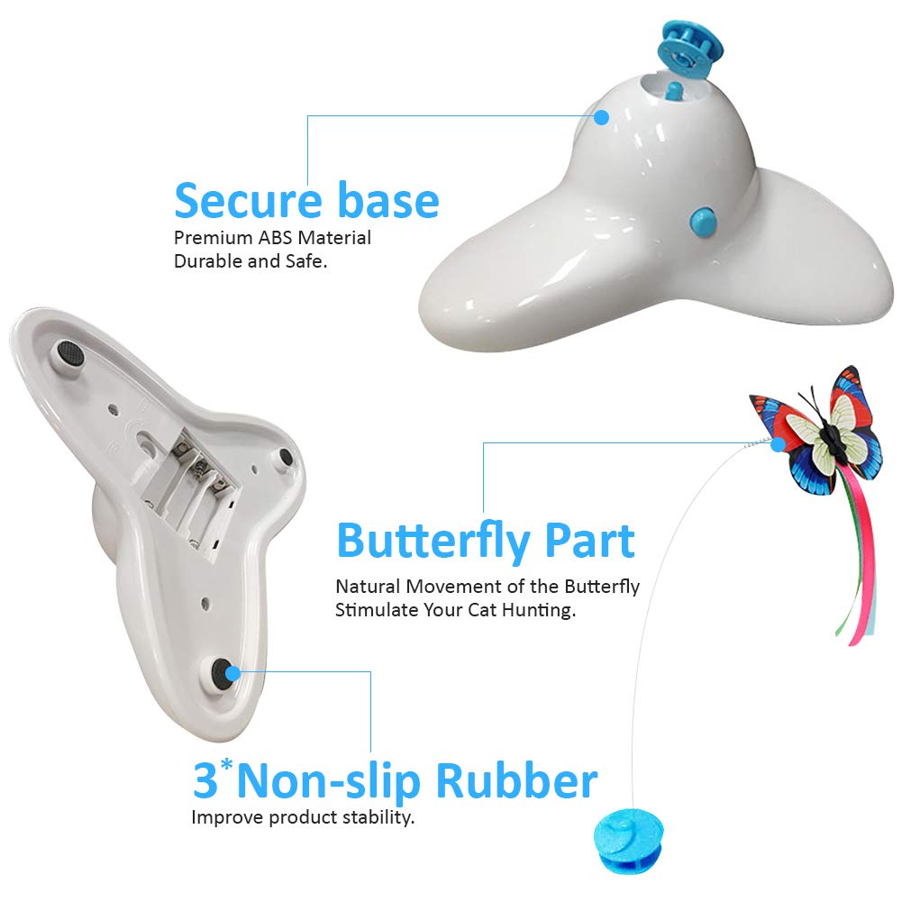 Flurff Cat Toys, Interactive Cat Toy Butterfly Funny Exercise Electric Flutter Rotating Kitten Toys, Cat Teaser with Replacement