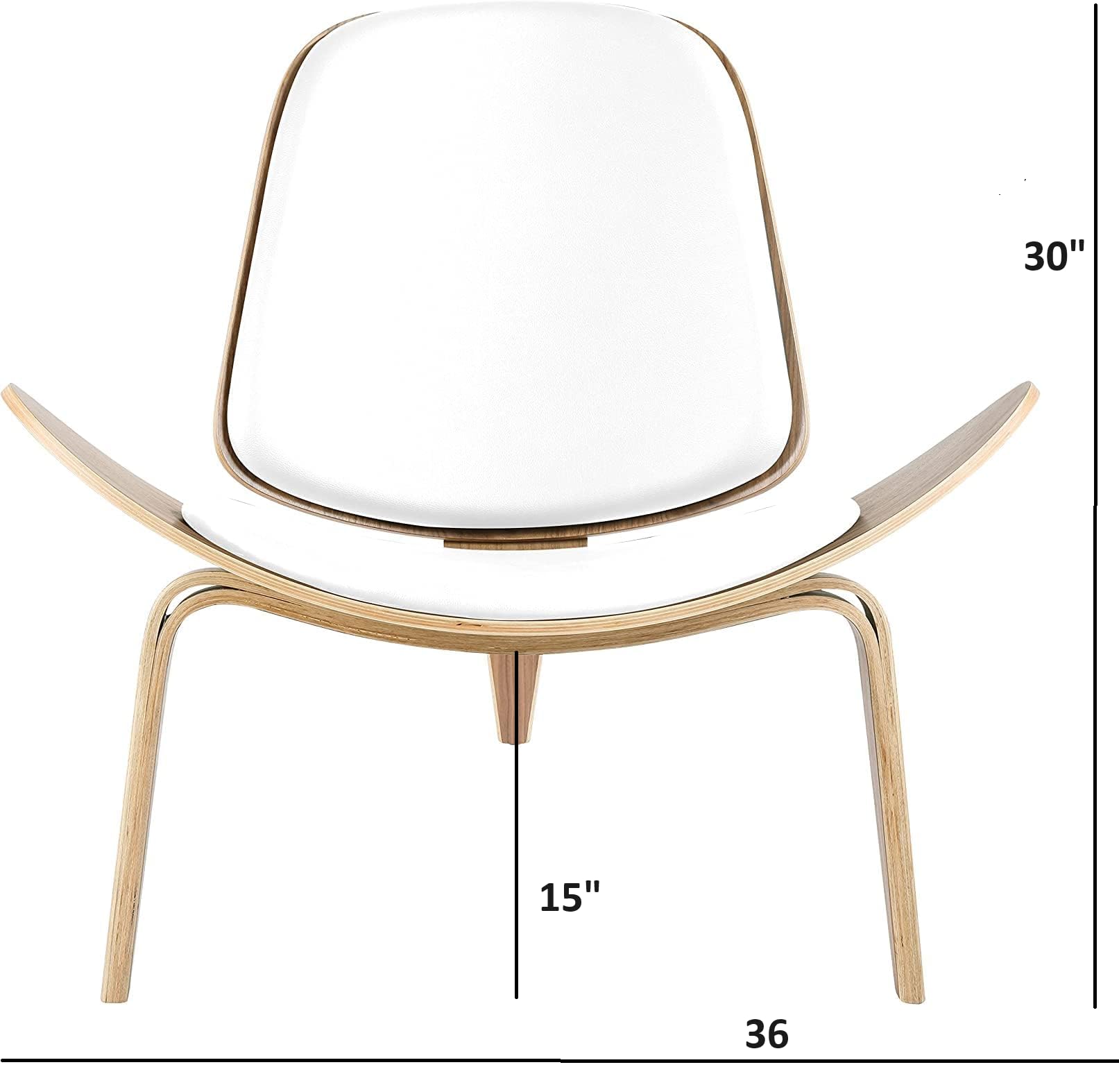 First of a Kind Lounge Chair for Living & Study Room - Faux Leather Tripod Plywood Solid Wood Shell Chairs - Modern Classic Mid Century Design - White