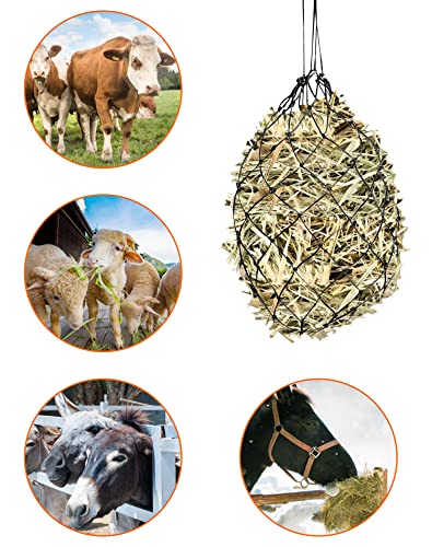 QWORK Slow Feeding Horse Hay Nets, 4" Hole Hay Feeders, 40" Slow Feeding Hay Nets, Hay Nets, Equestrian Feeding Supplies