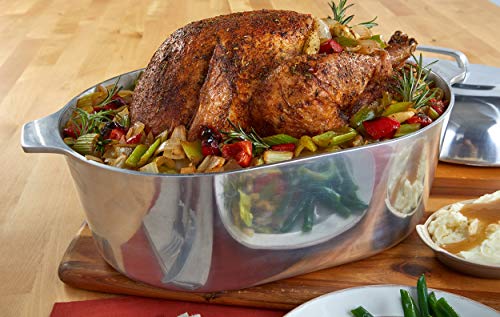 IMUSA USA Heavy Duty Cajun Oval Cast Aluminum Roaster 18", Silver