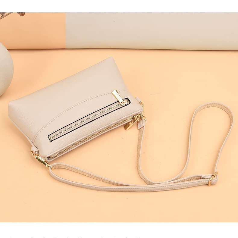 MINKARS Small Purse Leather Crossbody Bag Wristlet Clutch Shoulder Bag, Beige