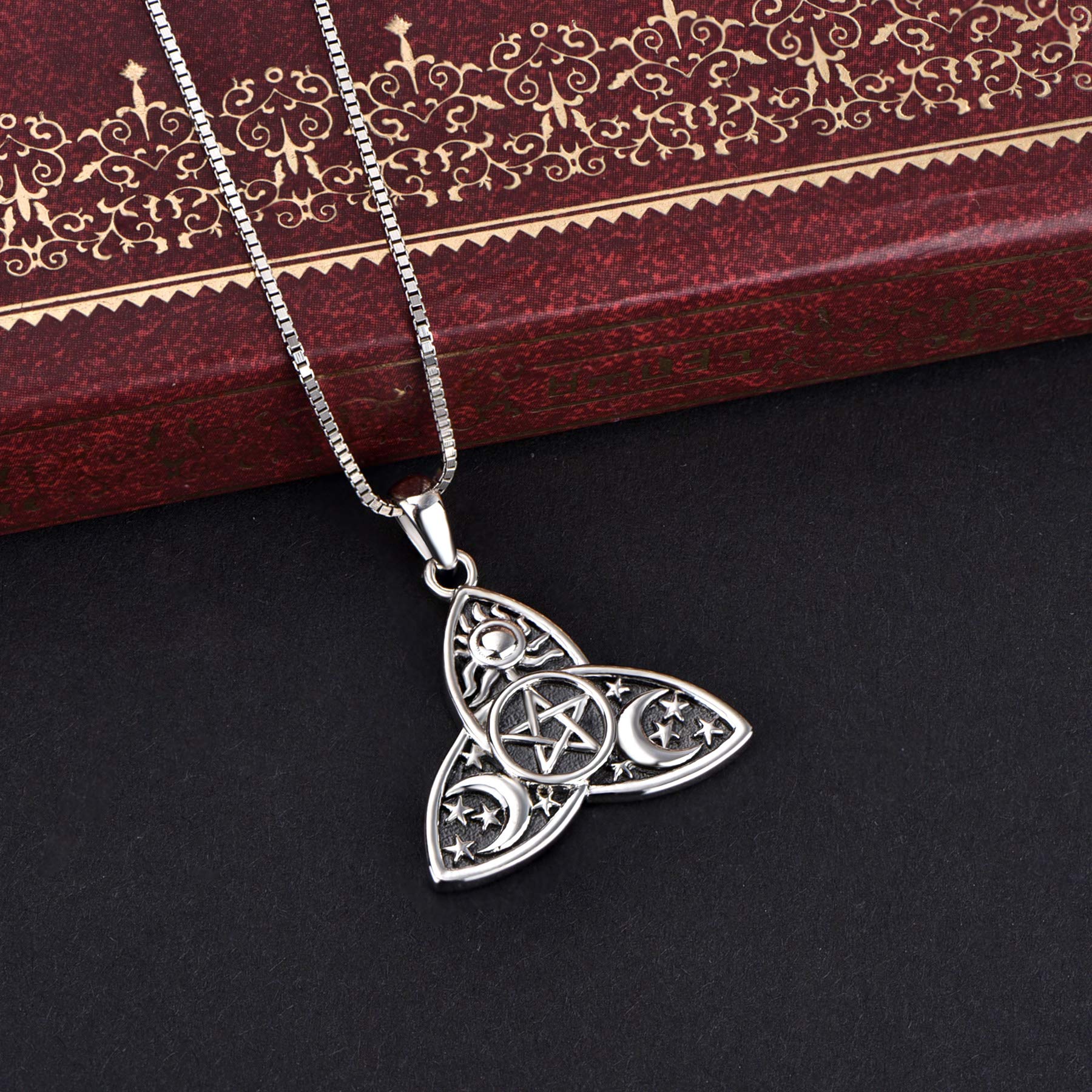 FJ Women's Hecate Necklace S925 Silver Wiccan Pagan Goddess Necklace Literary Jewelry