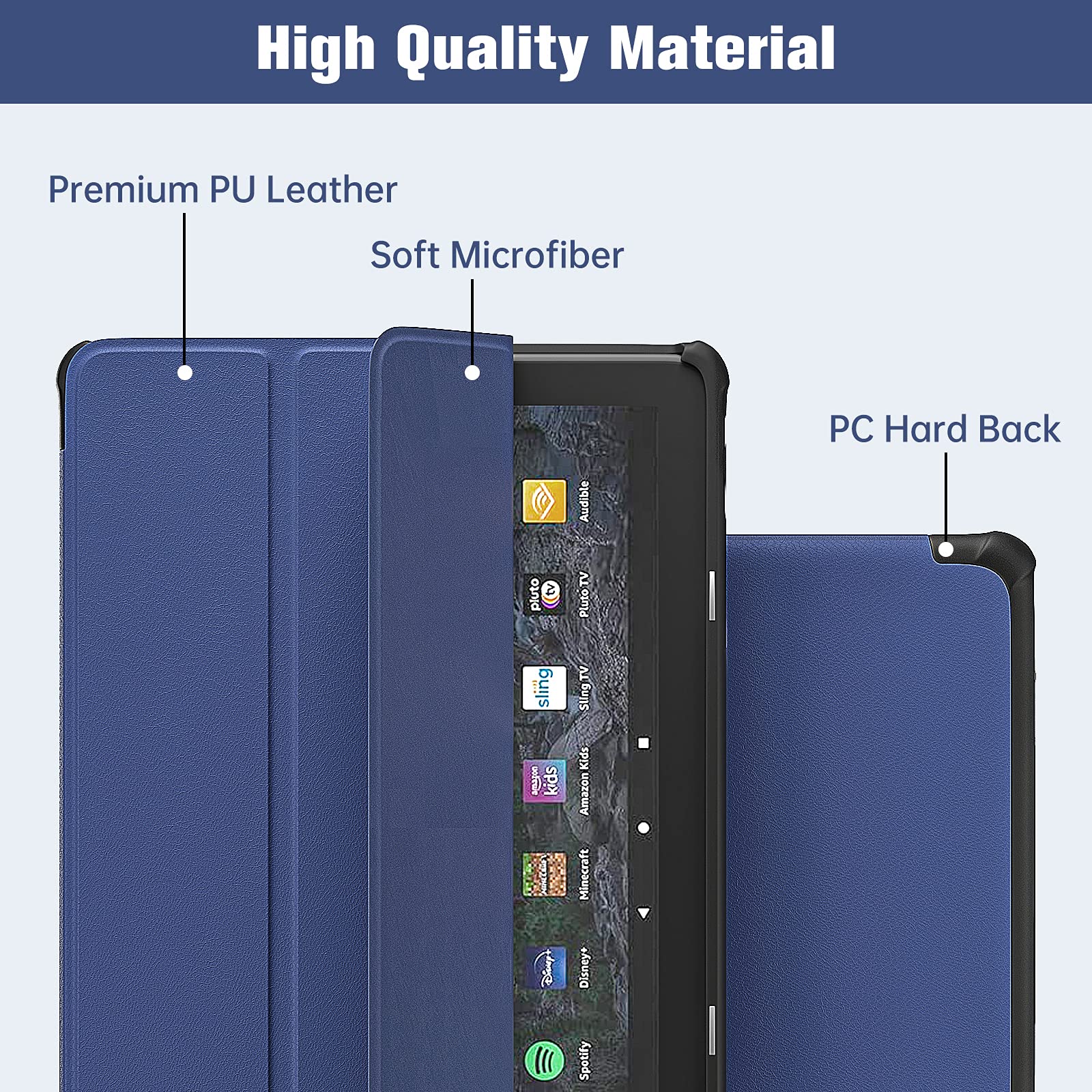 Fire HD 10 Tablet Case, Kindle Fire 10 Case(Only Compatible with 11th Generation 2021 Release)-Slim Leather Cover with Auto Wake/Sleep for All-New Amazon Fire HD 10 and Fire HD 10 Plus, Blue