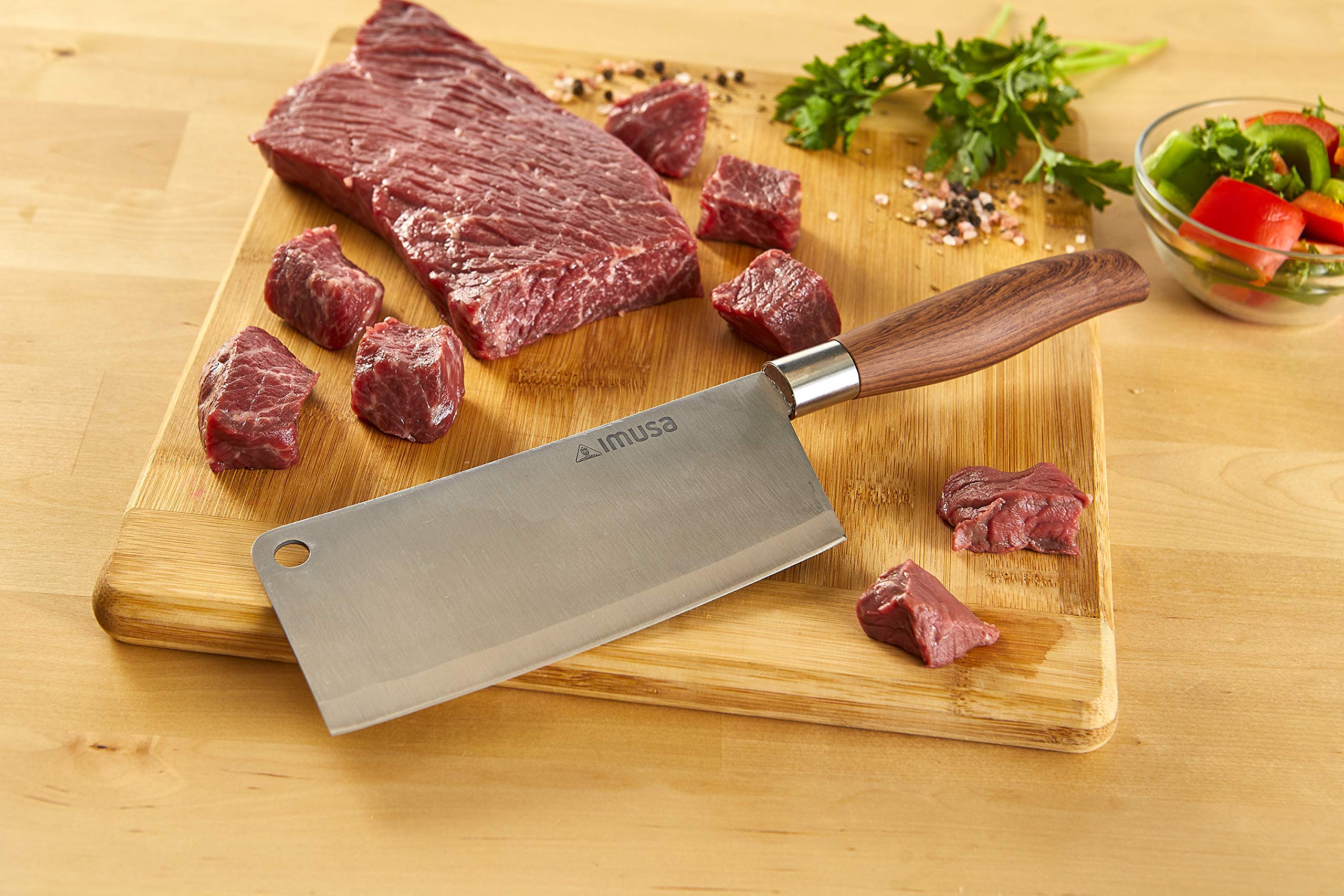 IMUSA USA IMU-73053 5.5" Stainless Steel Cleaver with Woodlook Handle