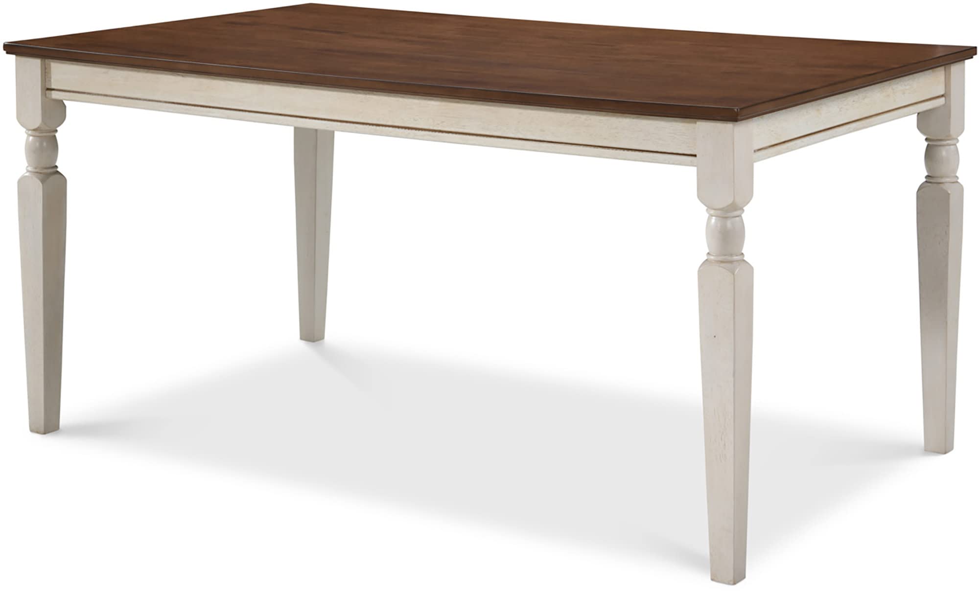Finch Provence Farmhouse Table, Two-Toned Wood with Turned Legs, Traditional Rustic Furniture Decor for Kitchen or Dining Room, 60" Inch Tabletop, White, 60D x 35.86W x 29.72H in