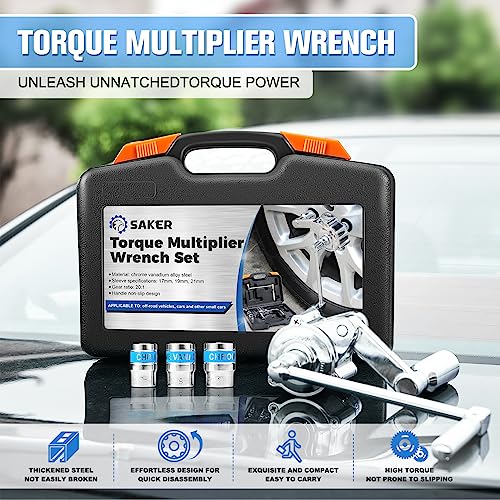 Saker Torque Multiplier Wrench Set-Heavy Duty Labor-Saving Nut Disassembly Tool with 17mm/19mm/21mm Sockets Perfect for Loosening Car Tire Lug Nuts