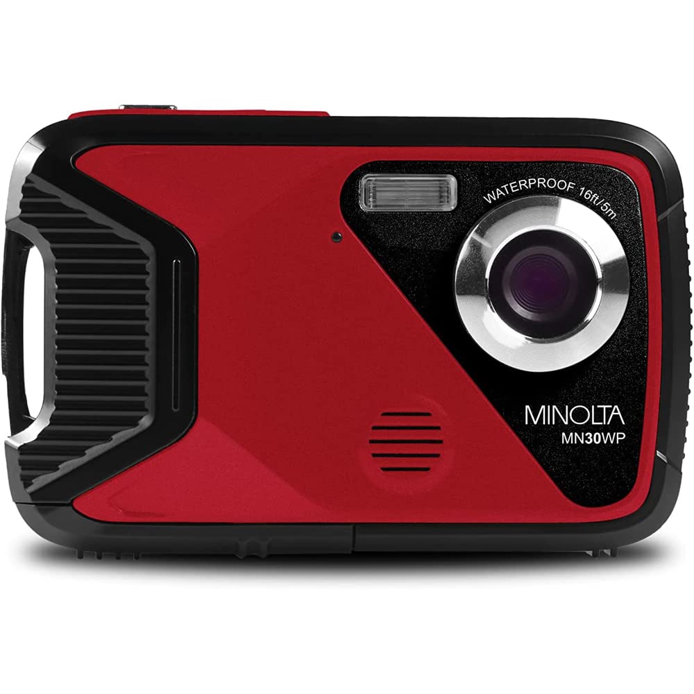 Minolta MN30WP 21MP Full HD 2.8" Touch LCD Screen Waterproof Digital Camera - Red Bundle with Deco Photo Point and Shoot Field Bag Camera Case + Lexar microSDHC/microSDXC UHS-I 32GB Memory Card