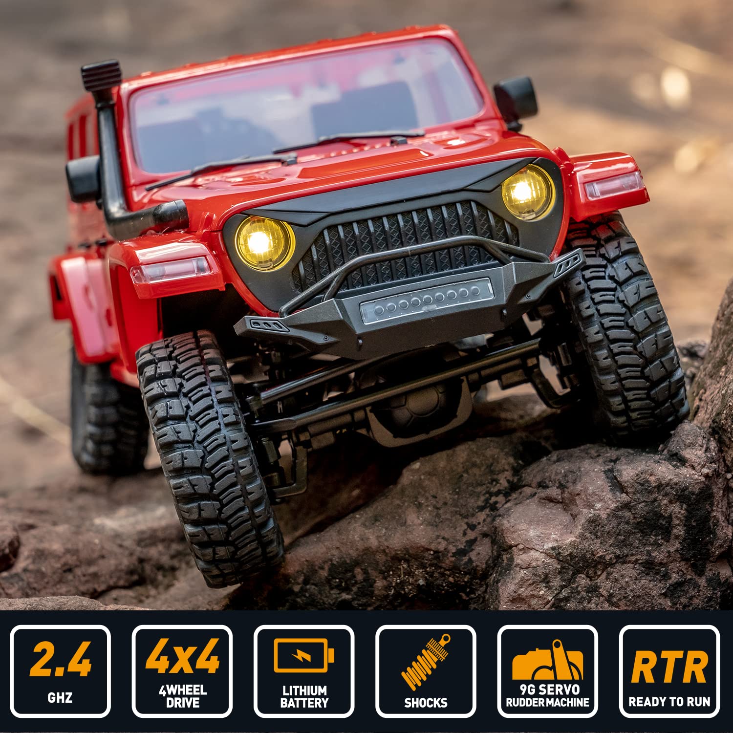 Fms Rochobby RC Car Fire Horse 1/18 RC Mini Rock Crawler 4x4 Scale Waterproof Remote Control Vehicle Model RTR with LED Lights 2.4GHz Transmitter Battery USB Charger Included