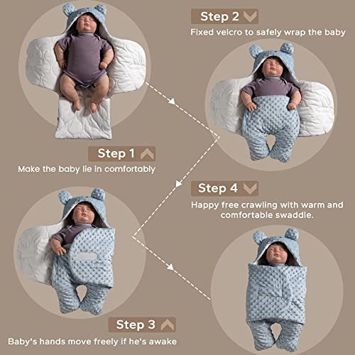 LILBESTIE Bear Swaddle Blanket, 1.5 TOG Ultra-Soft Hooded Infant Blankets Baby Sleeping Wrap Swaddle for 0-6 Months Infant Shower Gift, Blue