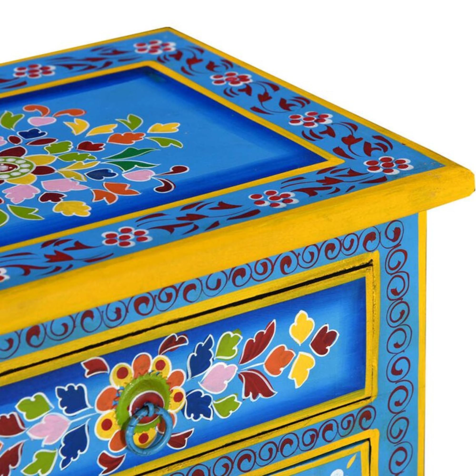 Floral Painted Wooden Nightstand Table, Handicraft Side Table/Bedside Table/Lamp Stand Table/Storage Table