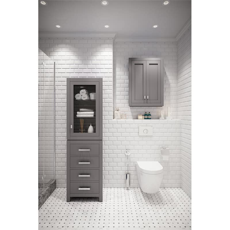 Water Creation Madison 33" Solid Hardwood Medicine Cabinet in Gray/Chrome