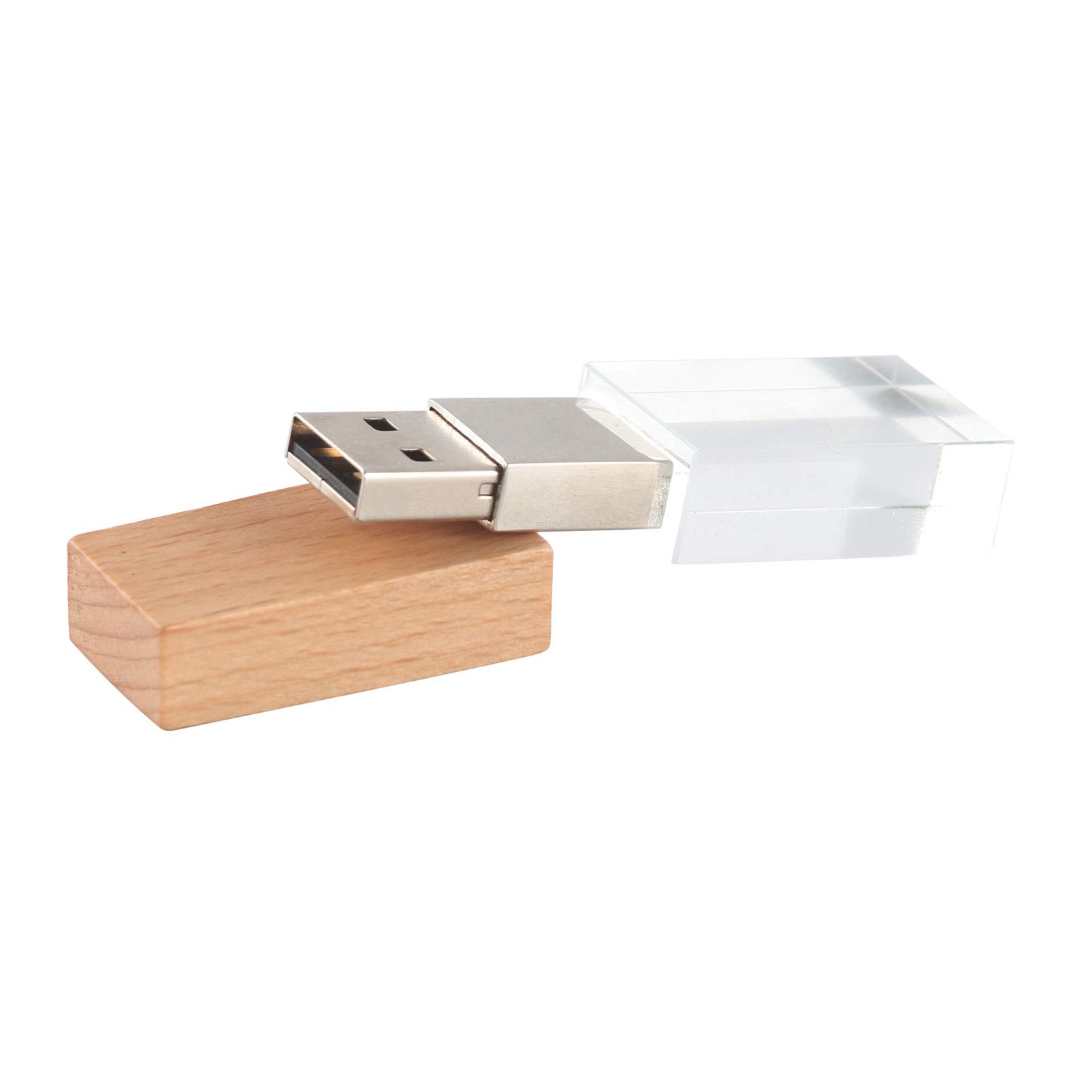FIRSTMEMORY 32GB USB 2.0 Flash Drive Novelty Wood Crystal Transparent Pen Drive LED Light Memory Stick Thumb Drives Data Storage Pendrive Gifts (32 GB, Crystal & Wood)