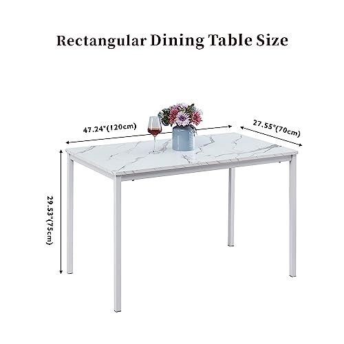 White Faux Marble Dining Table MDF Morden Kitchen Table with Metal Legs, White Kitchen Table 47.24 Inch