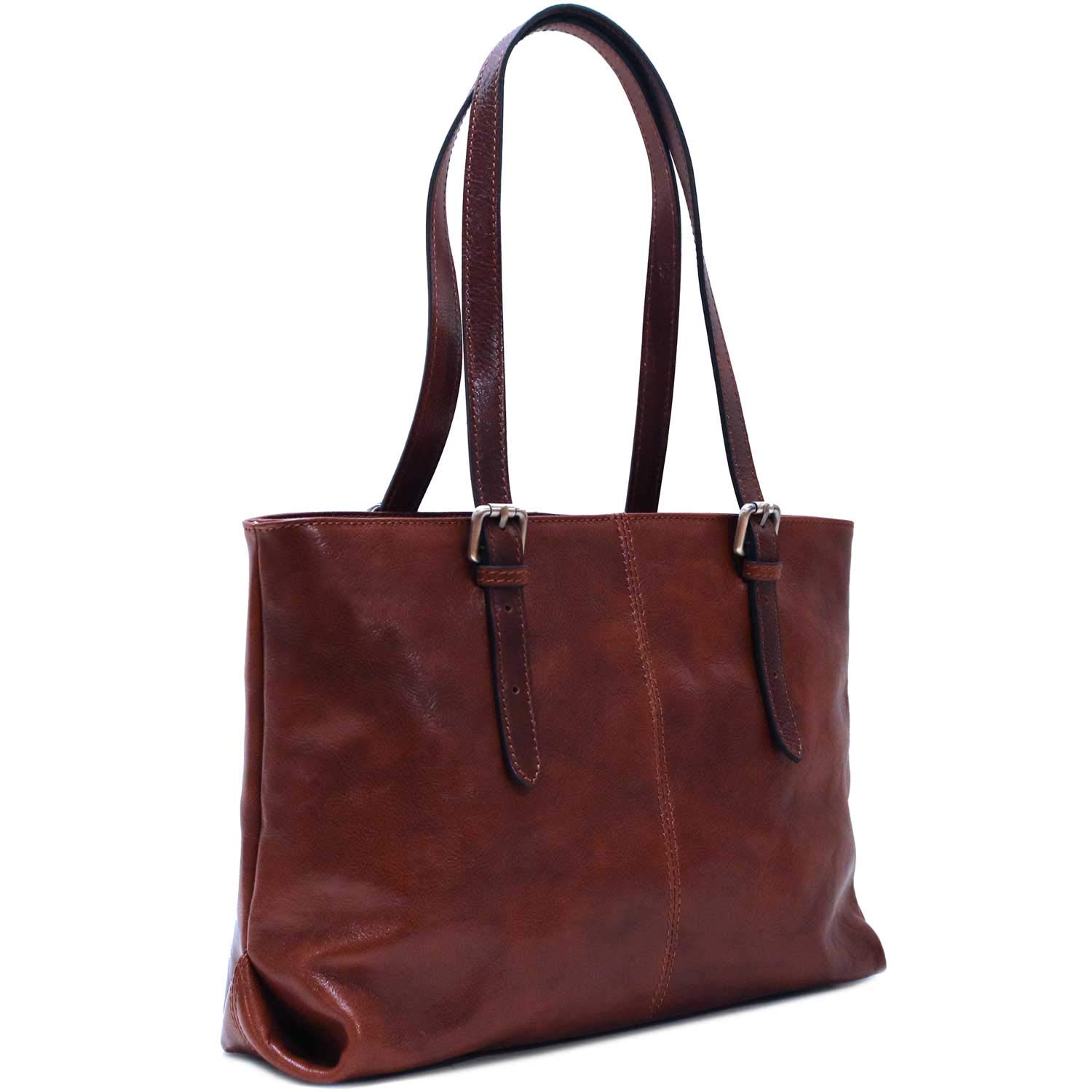 Floto Venezia Italian Leather Shopping Tote Bag Shoulder Bag Women's (Vecchio Brown)