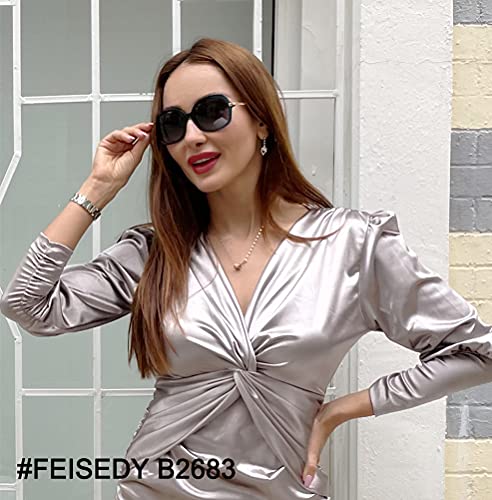 FEISEDY Classic Womens Elegant Polarized Sunglasses Ladies Wide Square Sunglasses Shades B2683