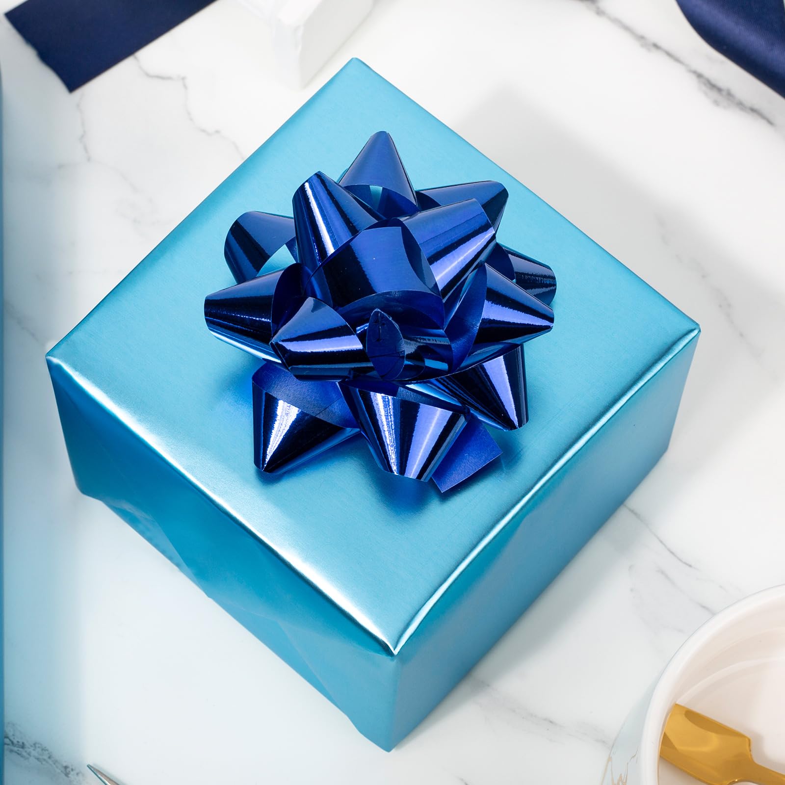 Flyhill Sky Blue Metallic Wrapping Paper-Mini Roll 17inch*32.8ft(46.8sqft-Solid Color Matte Light Paper for Christmas,Birthday,Wedding,Bridal Shower