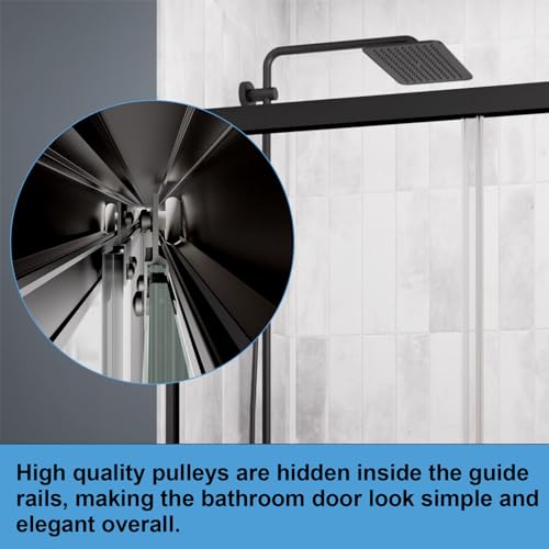 Shower Door,Royal Guard 44-48" W x 70" H Semi-Frameless Double Sliding Glass Shower Door with 1/4'' (6mm) Clear SGCC Tempered Glass,Bypass Shower Enclosure,Matte Black