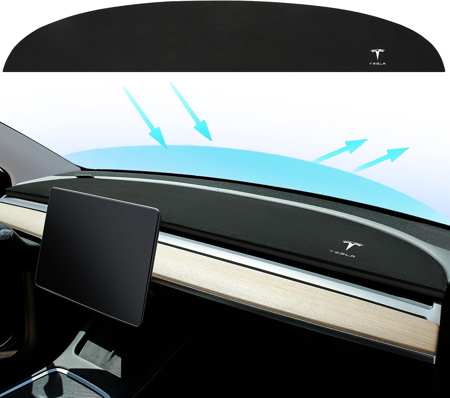 FocoMyLord Dashboard Cover for Tesla Model 3/Y, Alcantara Dashboard with Pad Dash Mat Compatible with Tesla Model Y Model 3 2017-2021 2022 2023 Dashboard Decorative Interior Auto Accessories