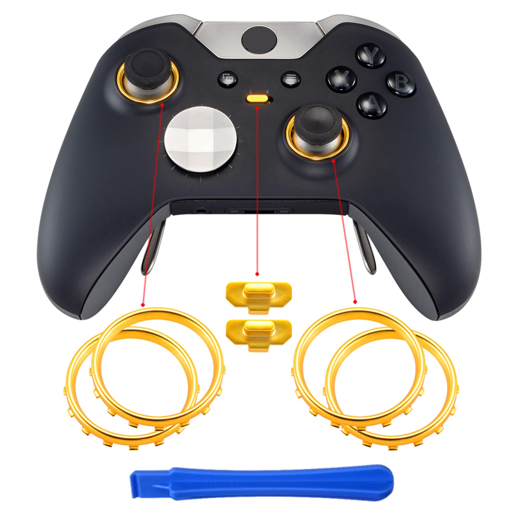 eXtremeRate Matte Chrome Gold Accent Rings Accessories for Xbox One Elite Controller, Replacement Parts Profile Switch Buttons for Xbox One Elite Controller (Model 1698) - Pack of 2