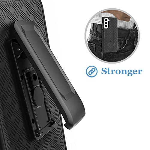 Samsung Galaxy S21 FE Case, Fingic Galaxy S21 FE Holster Case Combo Shell Slim Rugged Case with Kickstand Swivel Belt Clip Holster Shockproof Cover for Samsung Galaxy S21 FE 5G 2022, Black