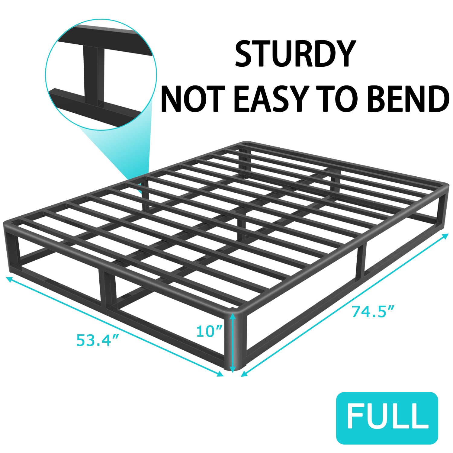 Firpeesy Upgrade Anti Bending and Round Corner Legs 10 inch Metal Full Bed Frame 3500 LBS Heavy Steel Slats Support Platform Bed Frames No Box Spring Needed Platform Noise Free Easy Assembly