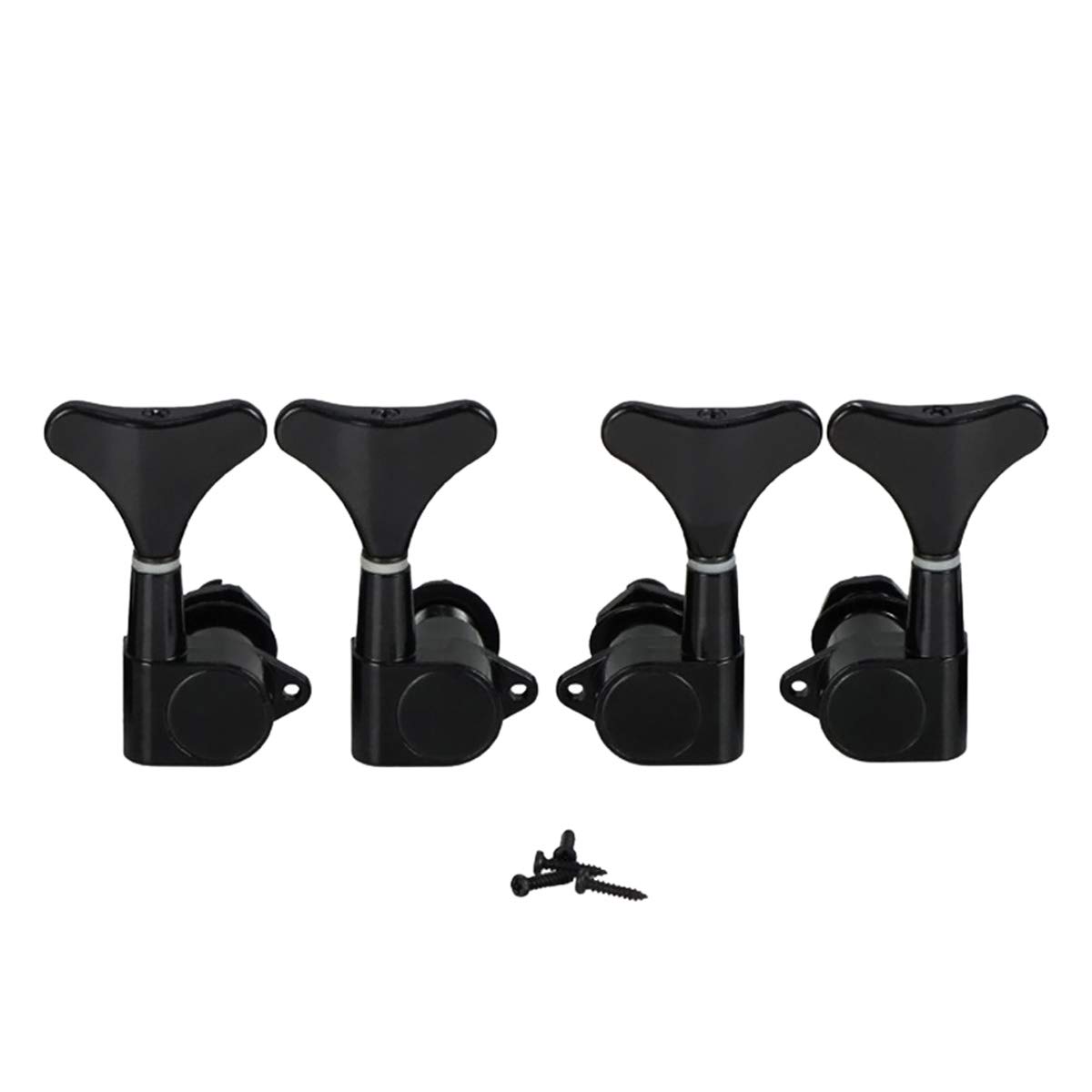 FLEOR Black 2+2 Sealed Bass Tuners Tuning Pegs Keys 2R2L Machine Heads for 4 String Bass Guitar Replacement
