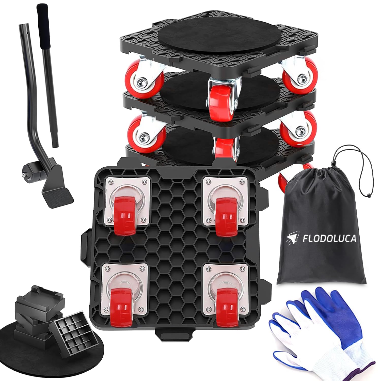 FLODOLUCA Furniture Movers with Wheels & Furniture Lifter Set, Furniture Dolly, Furniture Lifter Tool, Furniture Jack, Furniture Movers 360° Rotatable Rubber Wheels for Moving Heavy. Max:1100 lb.