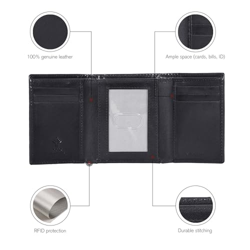 ESTALON Leather Trifold Wallet For Men with RFID Blocking - Men's Trifold Wallet with 6 Credit Card Slots 1 ID Window - Gifts For Men, Him