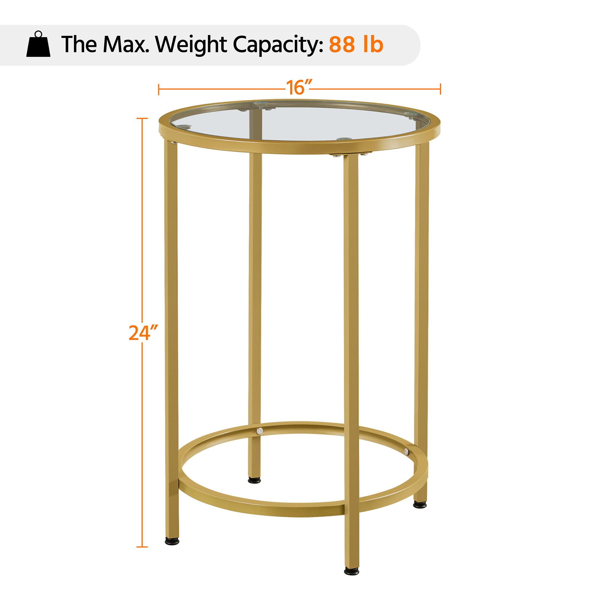 Yaheetech Glass End Table, Round Side Table, Small Coffee Accent Table Nightstand w/Glass Top & Metal Frame for Living Room, Balcony, Bedroom, Porch, Small Space, Modern Style, Mustard Gold