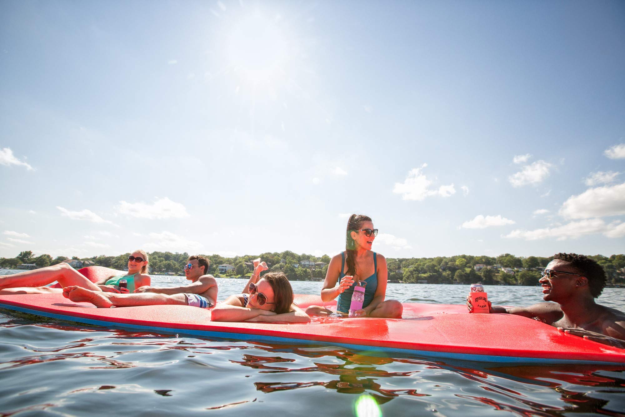 Floatation iQ Floating Oasis 15 x 6 Foot Foam Island Water Pool Lake Lounger Play Pad Mat, Blue and Red