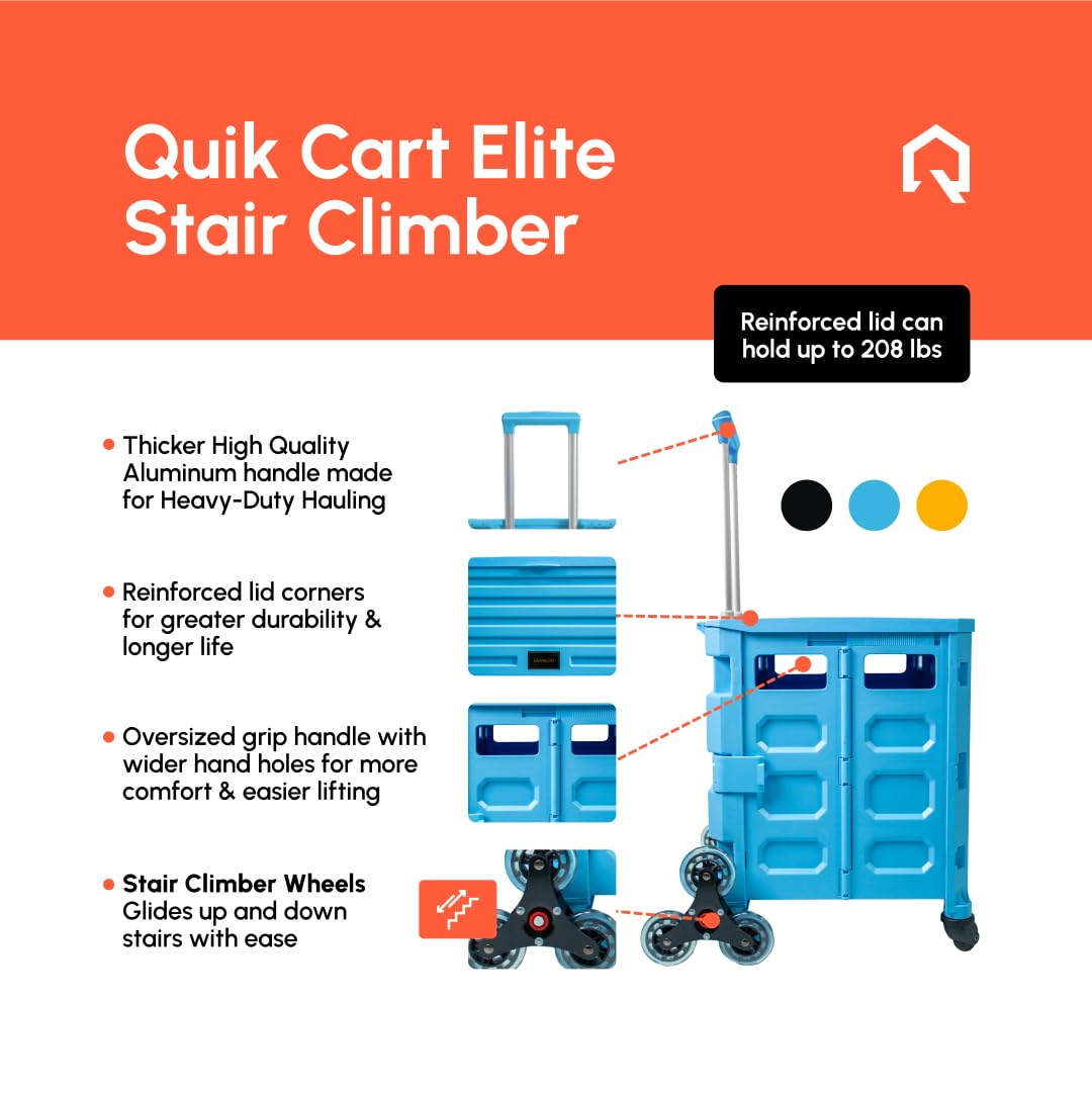 Foldable Rolling carts with Wheels, Heavy Duty Four Wheeled Stair Climber Rolling Utility Collapsible Trolley Pull Cart with Handle Perfect for Office, School, Grocery (Baby Blue)