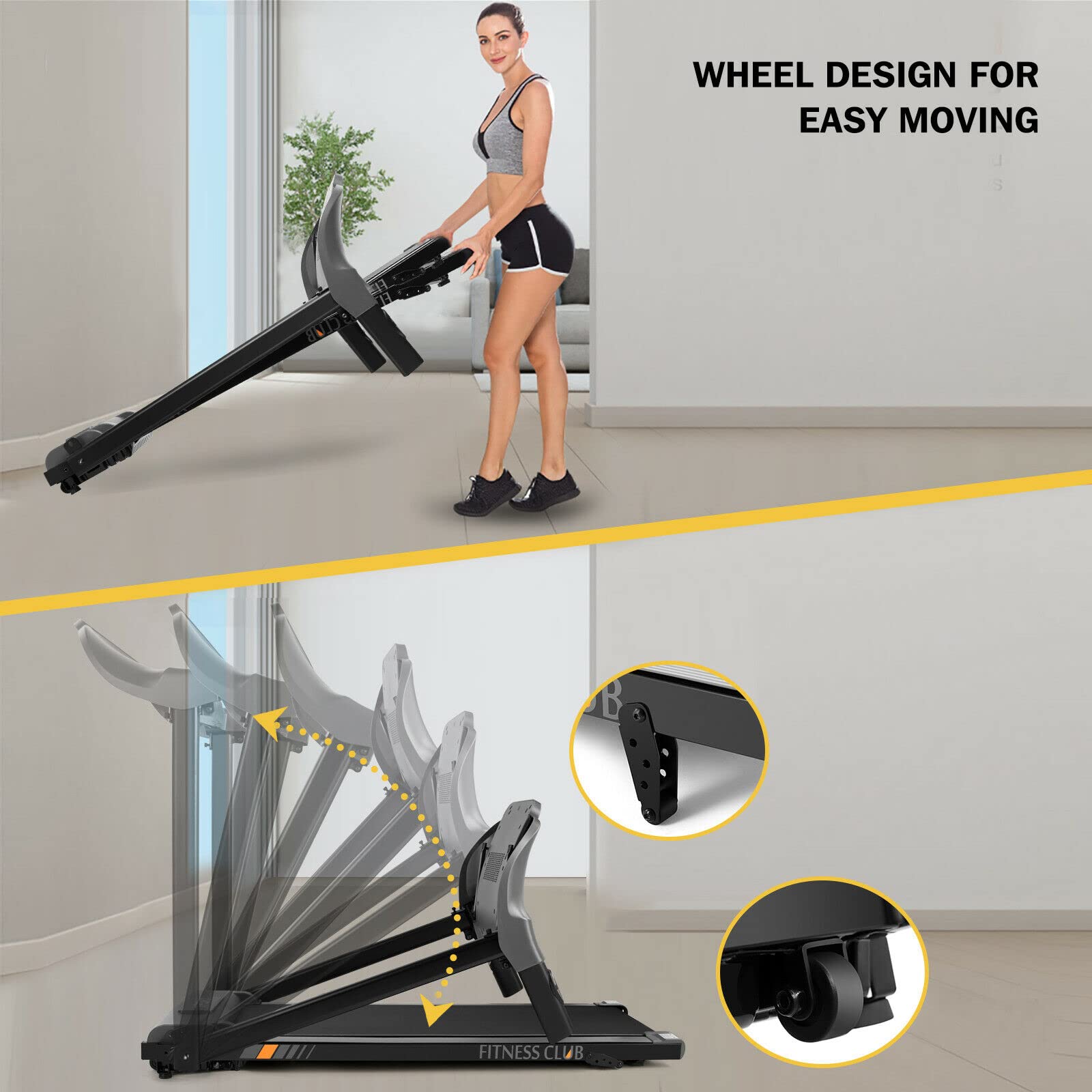 Fitnessclub Folding Treadmill 2HP Electric Motorized Treadmill Folding Running Gym Fitness Machine Home Gym w/LCD Display Tablet Holder