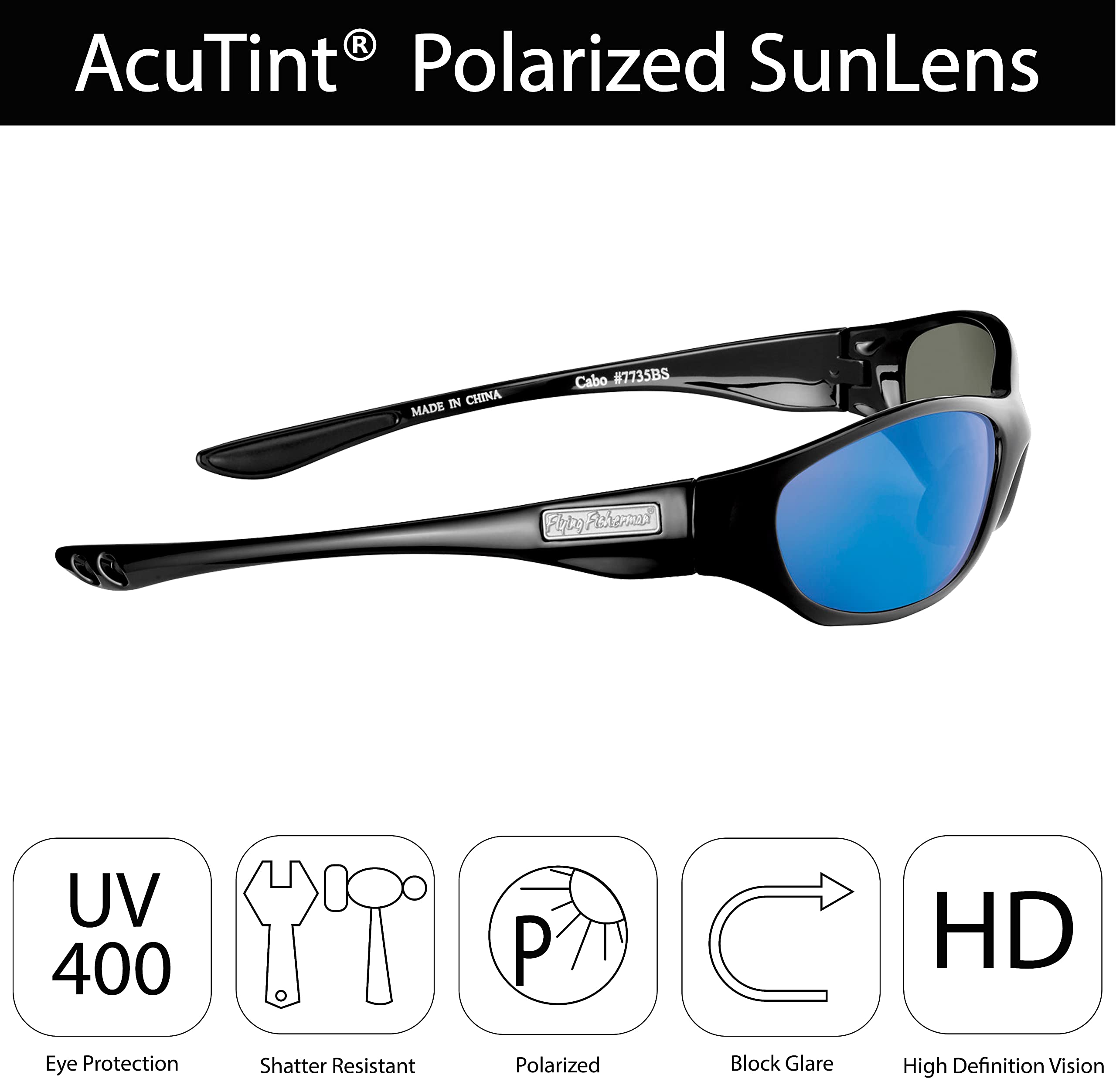 Flying Fisherman 7735BS Sunglass, Shiny Black Frames/Smoke-blue Mirror Lenses, One Size