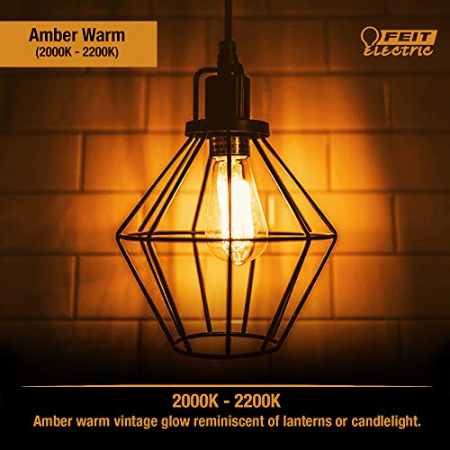 Feit Electric Vintage Exposed Filament Amber Glass LED ST19 with a Medium E26 Base Light Bulb - 60W Equivalent - 10 Year Life - 400 Lumen - 2100K Soft White - Dimmable | Original Vintage